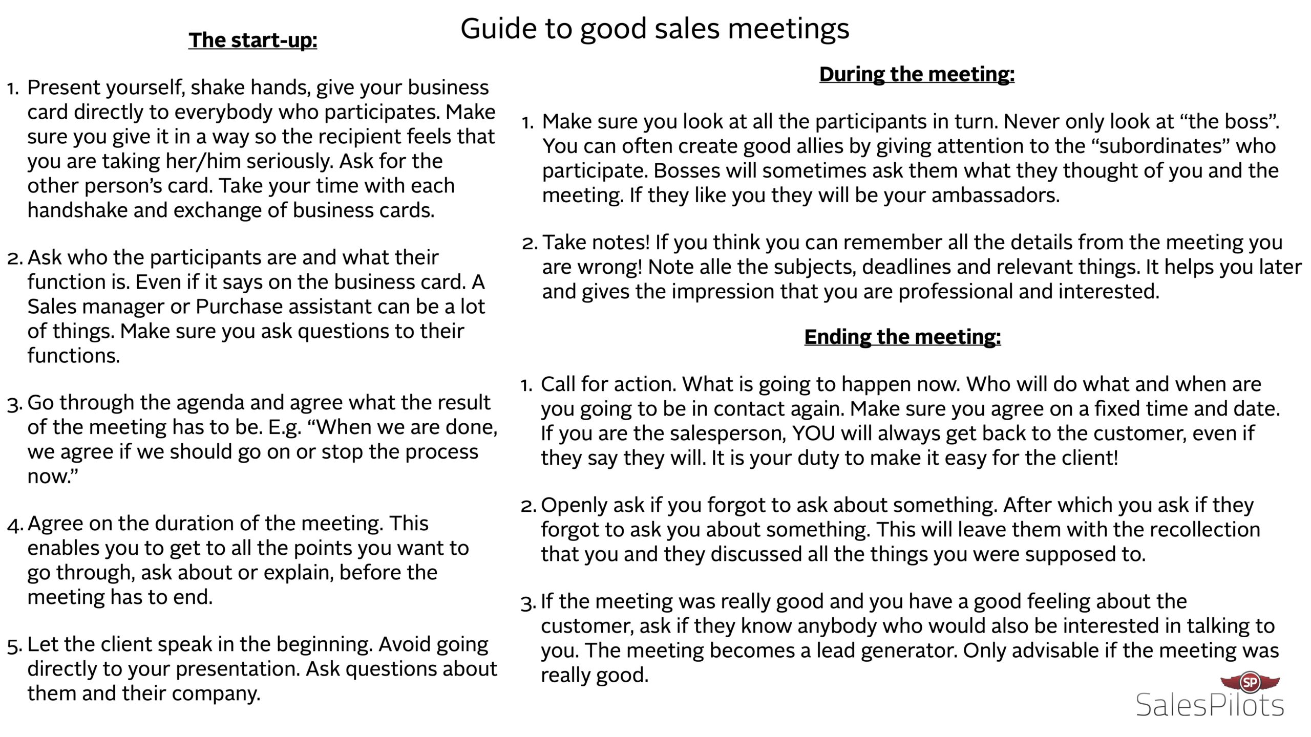 Guide To Good Sales Meetings SalesPilots Better Meetings Guide To Good Sales Meetings SalesPilots Better Meetings