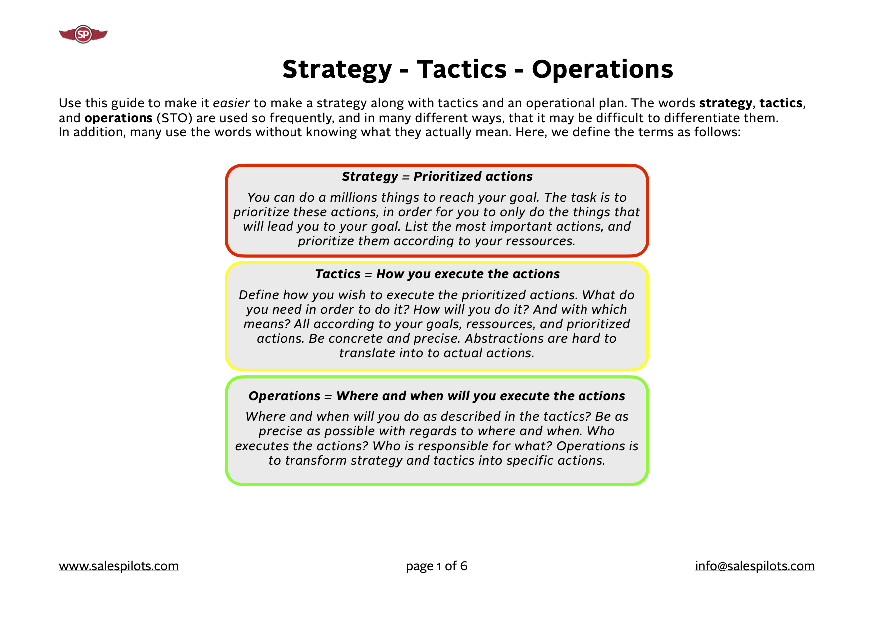 Strategy - Tactics - Operation - SalesPilots Download free strategy plan
