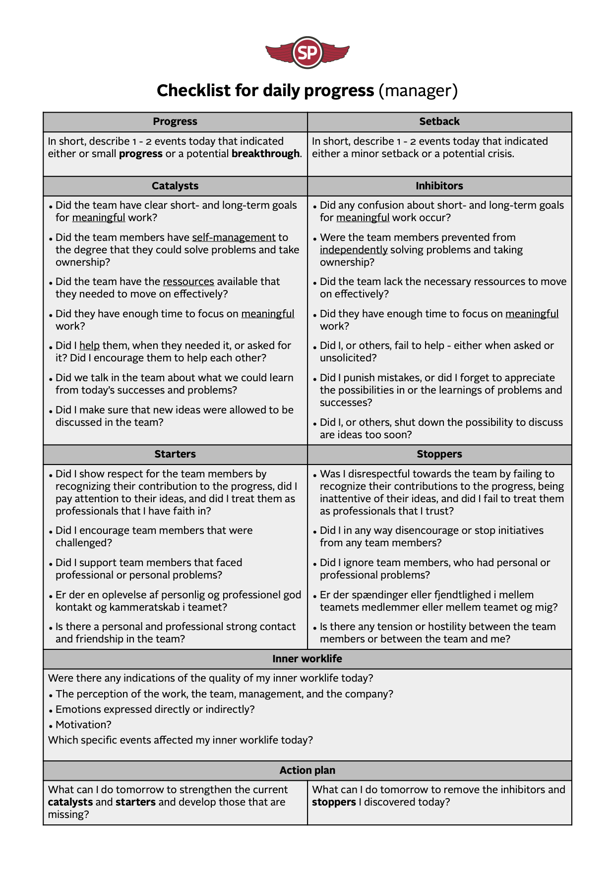 Daily progress checklist (manager) - SalesPilots Prevent stagnation