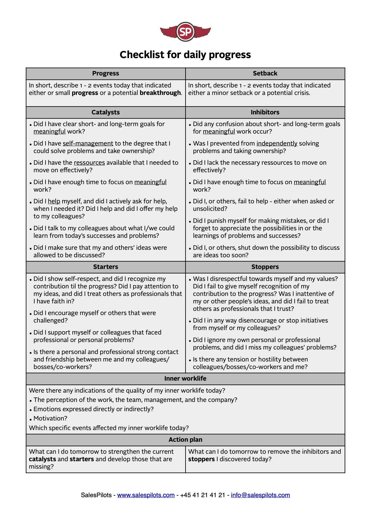 Daily progress checklist - SalesPilots Prevent stagnation!