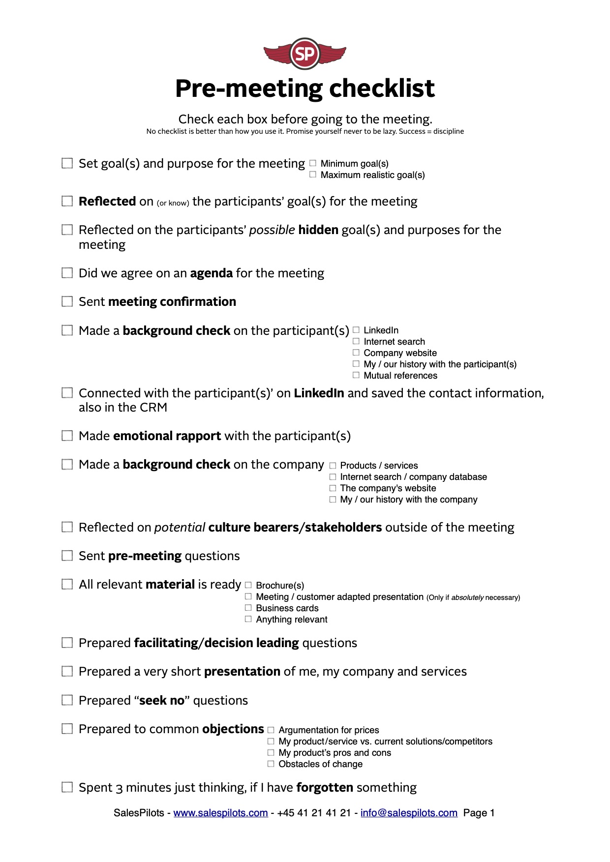 Checklist Meeting SalesPilots Before During And After The Meeting Checklist Meeting SalesPilots Before During And After The Meeting