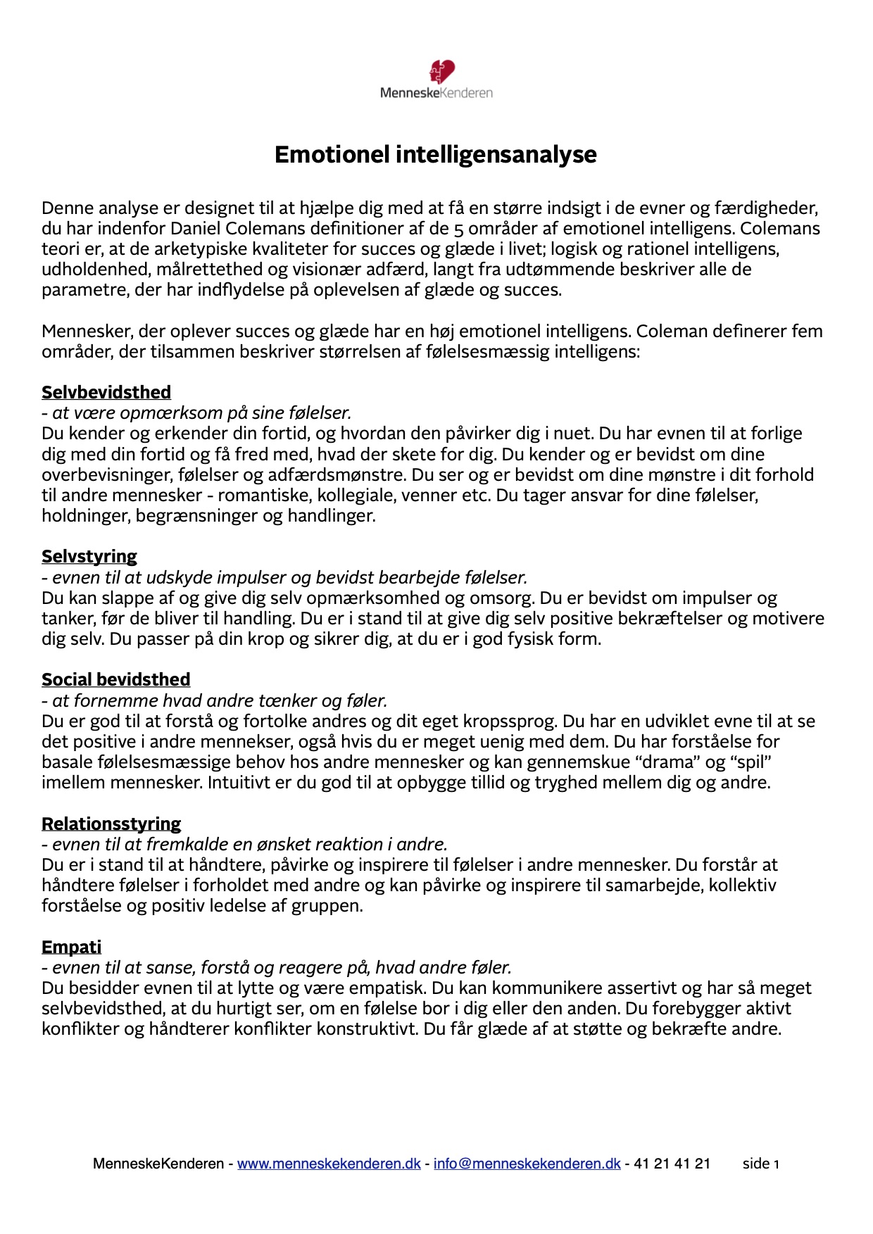 Emotionel intelligens analyse - MenneskeKenderen